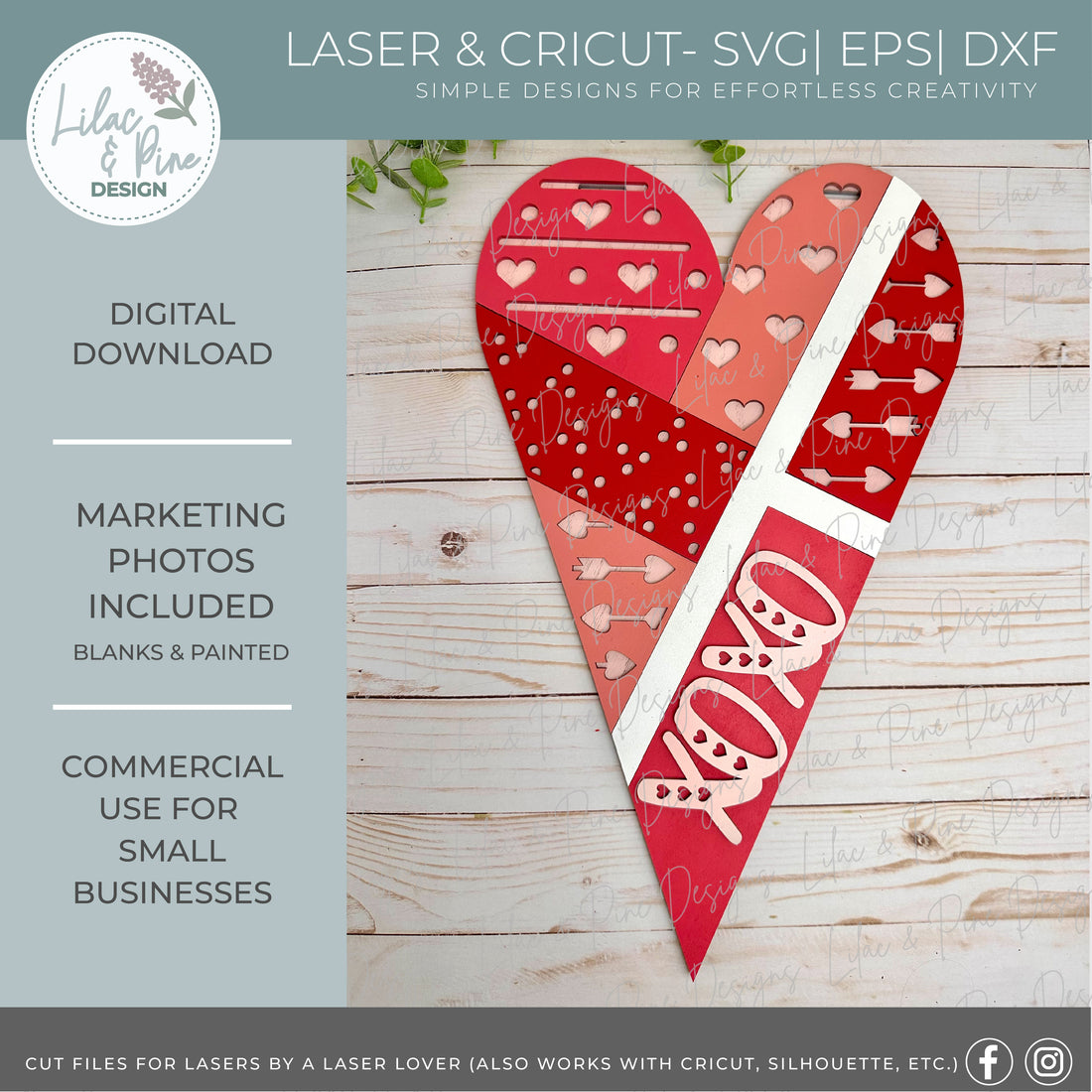 Patchwork Heart Door Hanger SVG -Layered Laser Cut Valentine Decor Fil ...